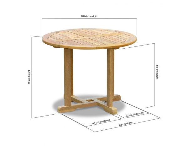 Canfield Teak Round Dining Table – 1m