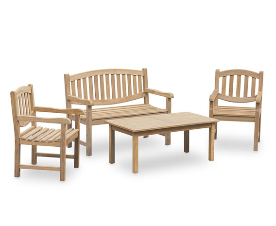 Ascot 1.2m Bench and Armchairs Coffee Set