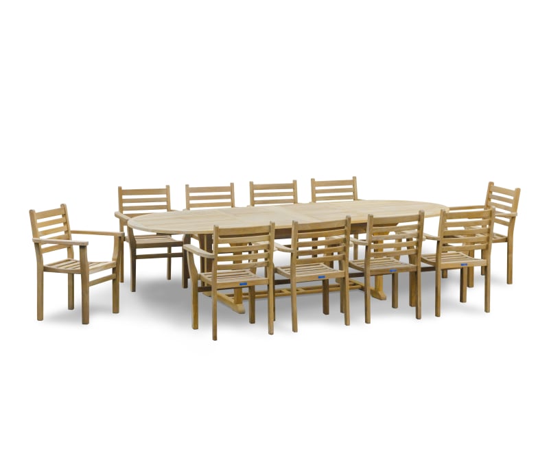 Brompton Extendable Teak Dining Table & 10 Yale Stackable Chairs Set