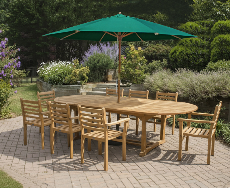 Brompton Large Extending Teak Garden Table & 8 Yale Stacking Chairs Set